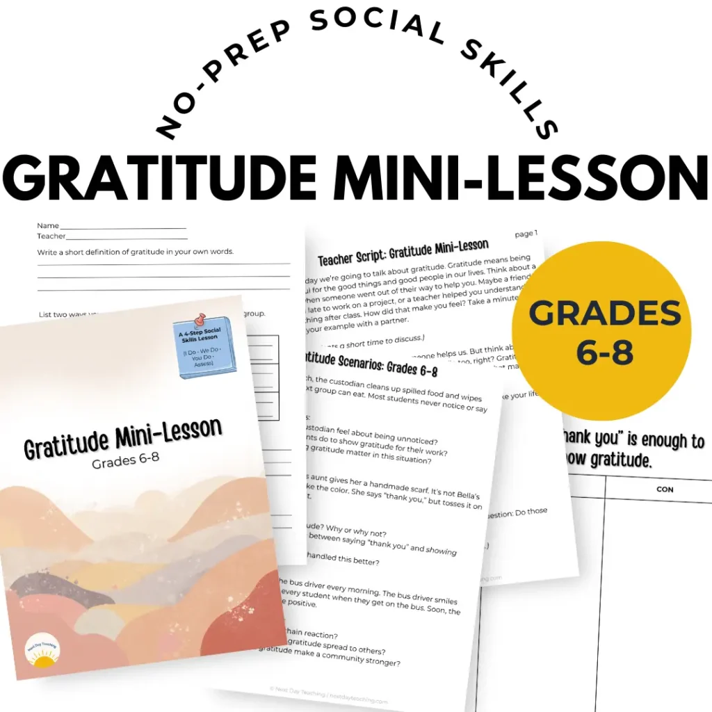 Middle School Gratitude Lesson | 30-Minute SEL Mini-Lesson